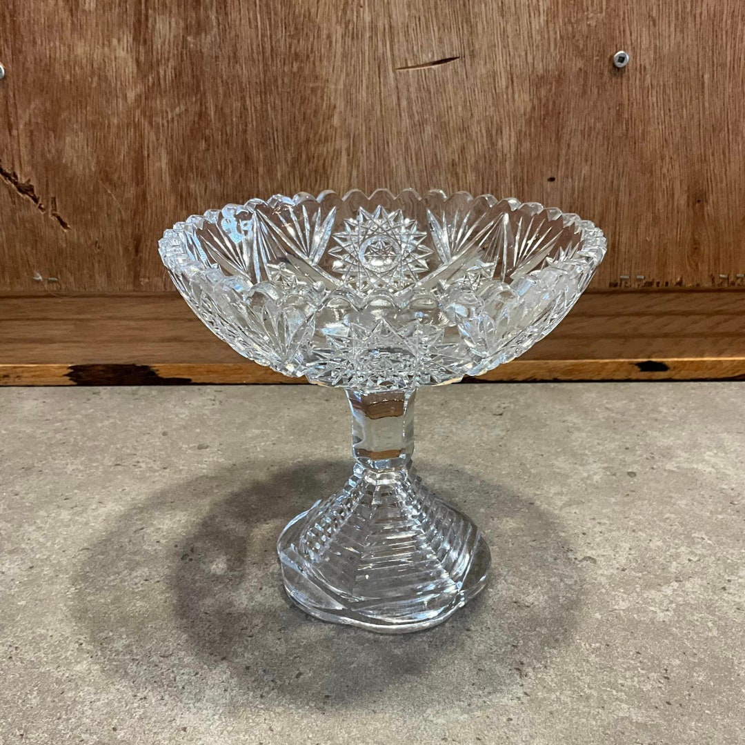 Brilliant Cut Glass Compote Candy Dish, Sharp Sawtooth Rim, Star and ...