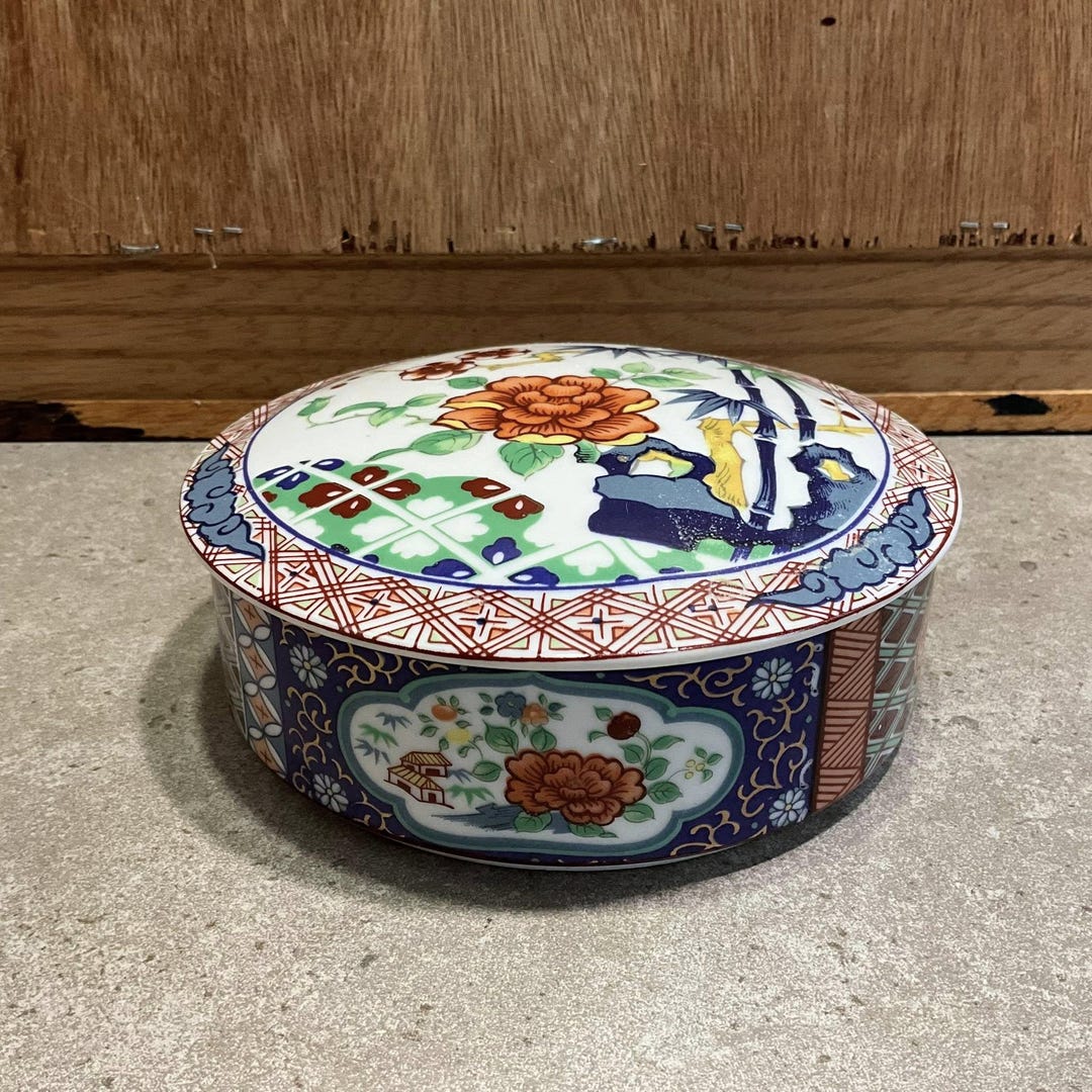 Vintage Japan Trinket Box Imari- Porcelain Box Hand Painted Floral ...