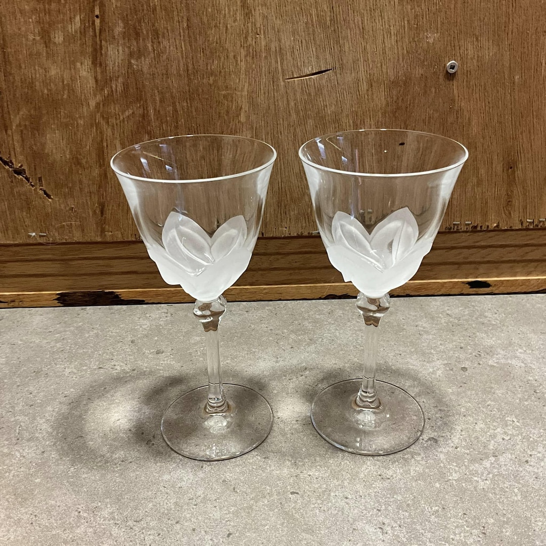 Vintage Cris D'arques J.G Durand Crystal Frosted Tulip Wine Glasses Set ...