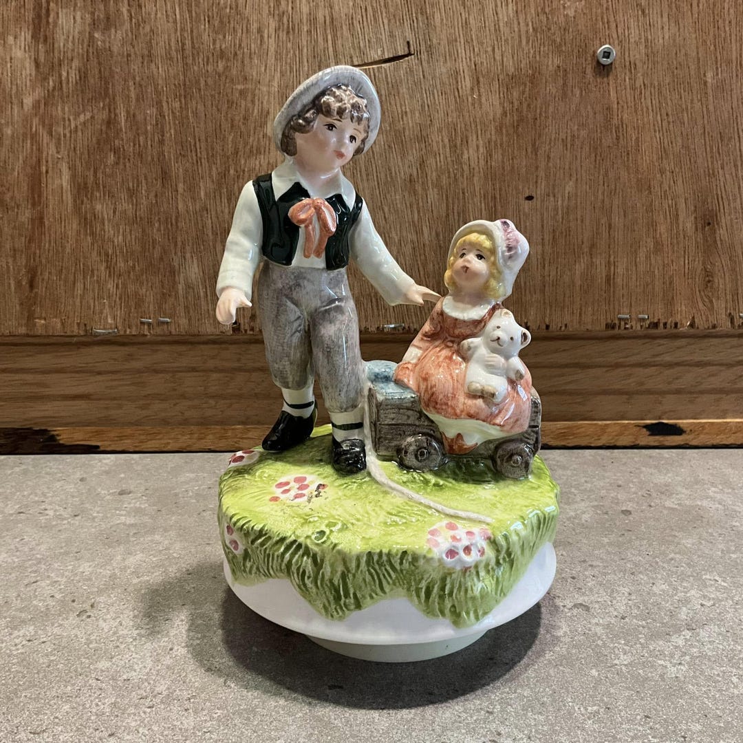 Vintage Schmid Porcelain Music Box: Boy and Girl Figurine, Japan - Etsy