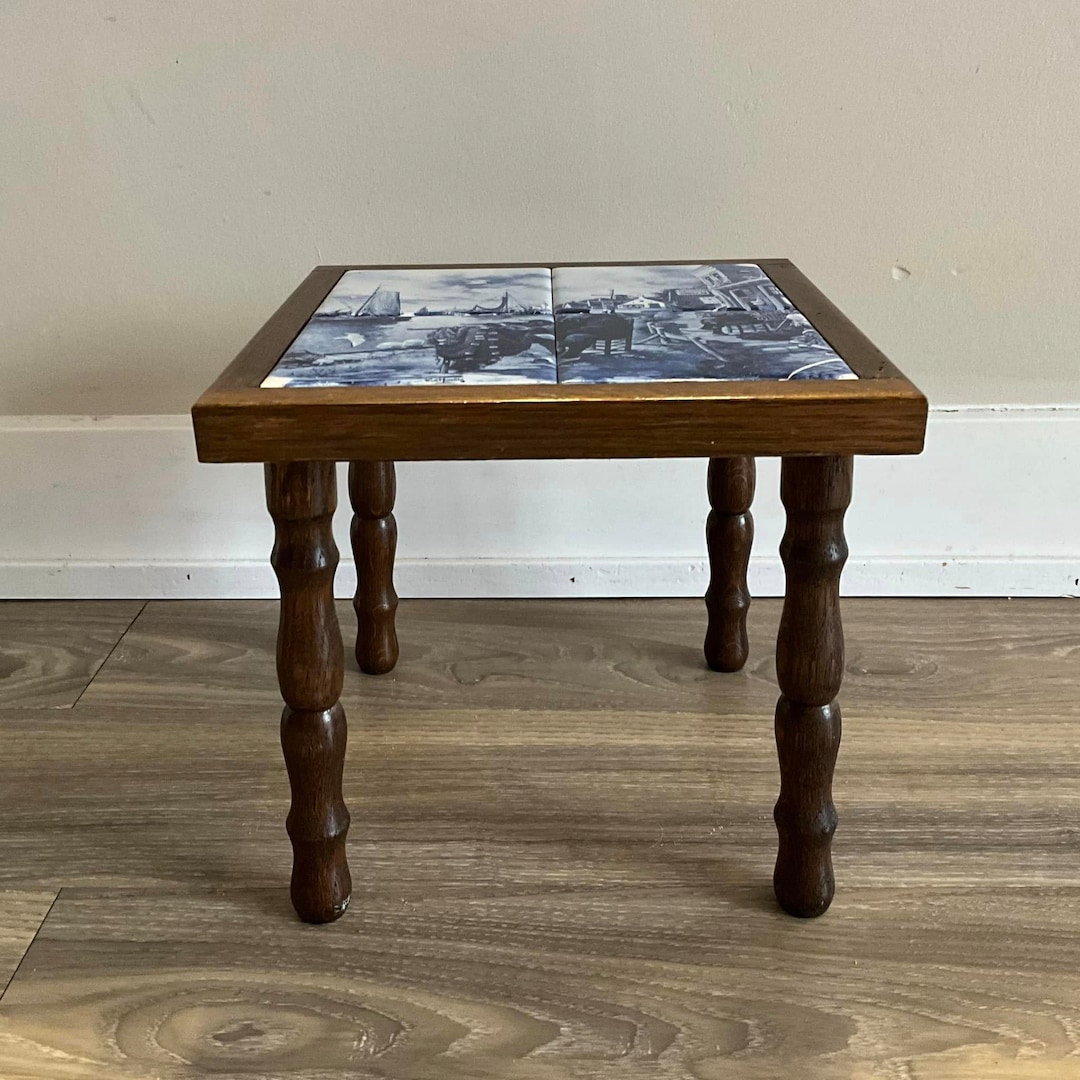 Plant Table, Ceramic Tiles and Wood, Dutch, Blue and White, Small Tiled ...