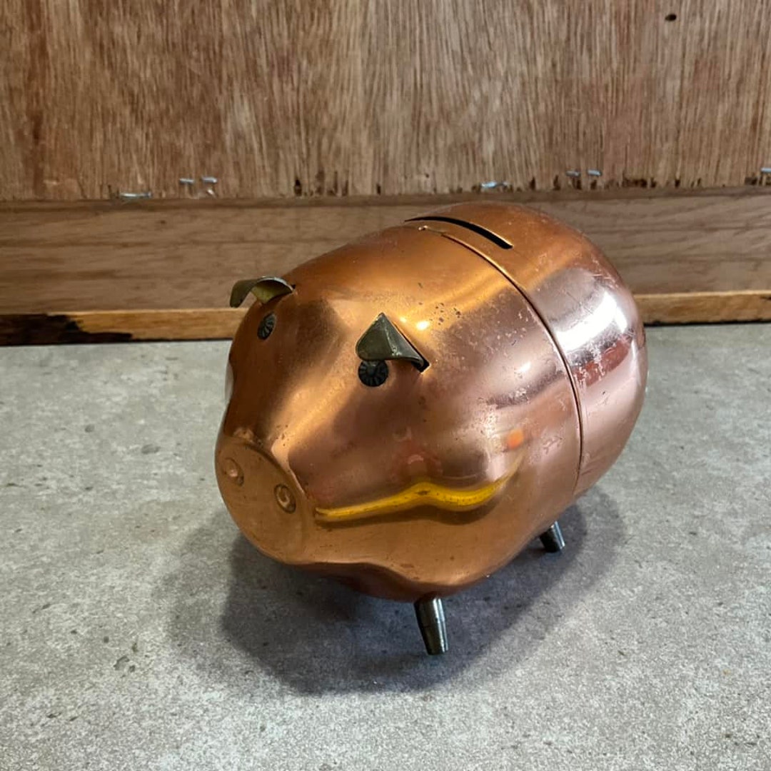 Vintage Copper & Brass Small Piggy Bank - Etsy