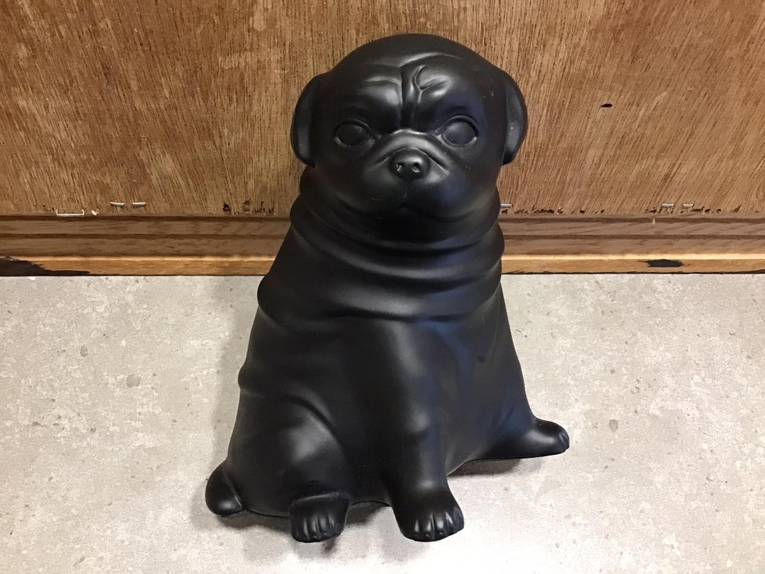 Resin Black Pug Puppy Dog Seated Statue Sculpture Figurine Ornament 5.5 ...