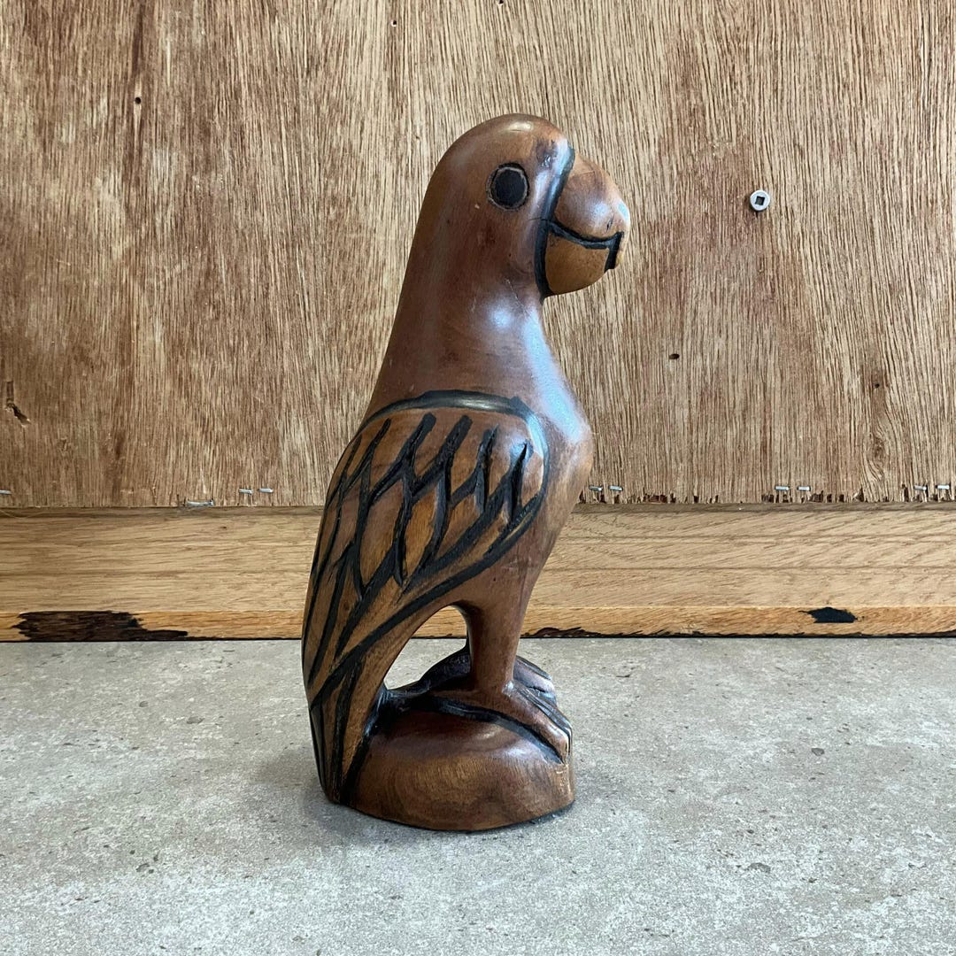 Vintage Carved Wood Parrot Bird Figurine 8” - Etsy