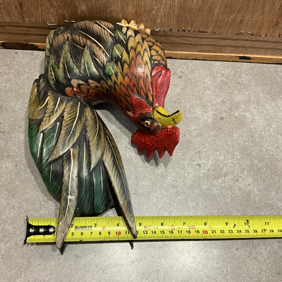 Vintage Wooden Rooster Statue Folk Art Primitive Decor, Rustic ...