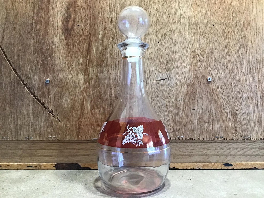 Vintage Italian Glass Decanter – Cranberry Stripe Grape Design, Fidenza ...