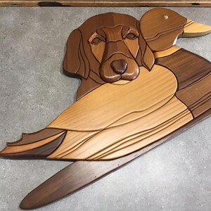 Vintage Labrador Dog and Duck, Wood Intarsia Wall Hanging Handcrafted ...