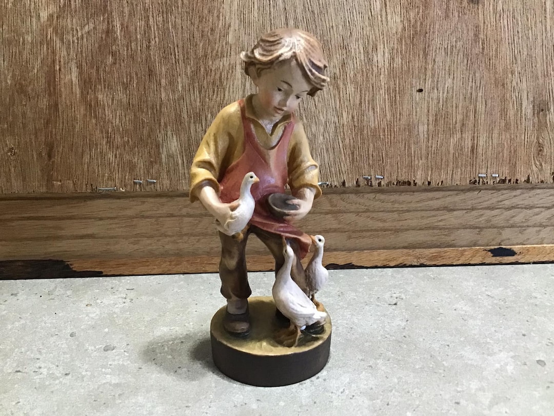 Alpine Maple Wood Carving: Boy With Geese, Made in Italy (6" H) - Etsy