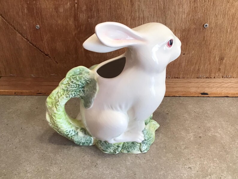 Vintage Italy Bunny Ceramic Pitcher With Cabbage Handle Country Decor ...