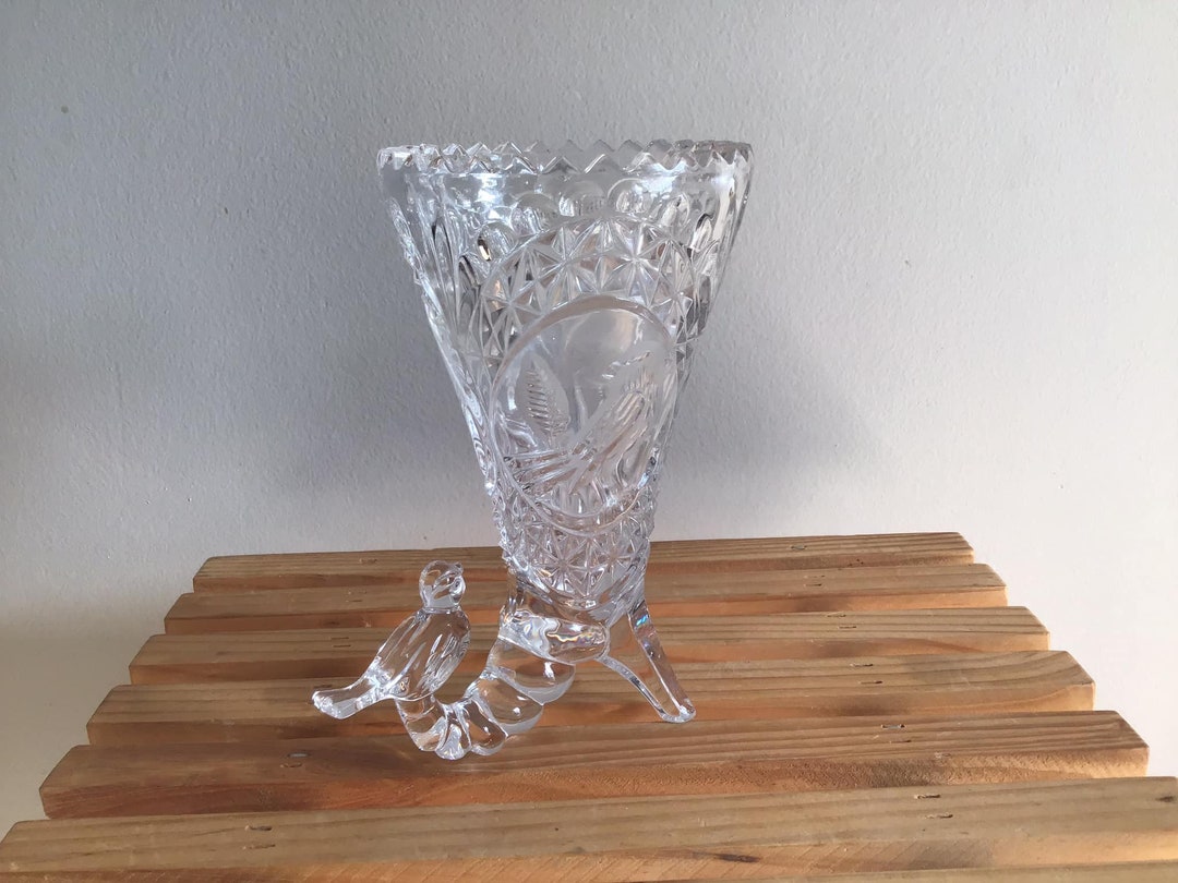 Vintage Hofbauer Byrdes Crystal Vase With Bird, Over 24% Lead Crystal ...