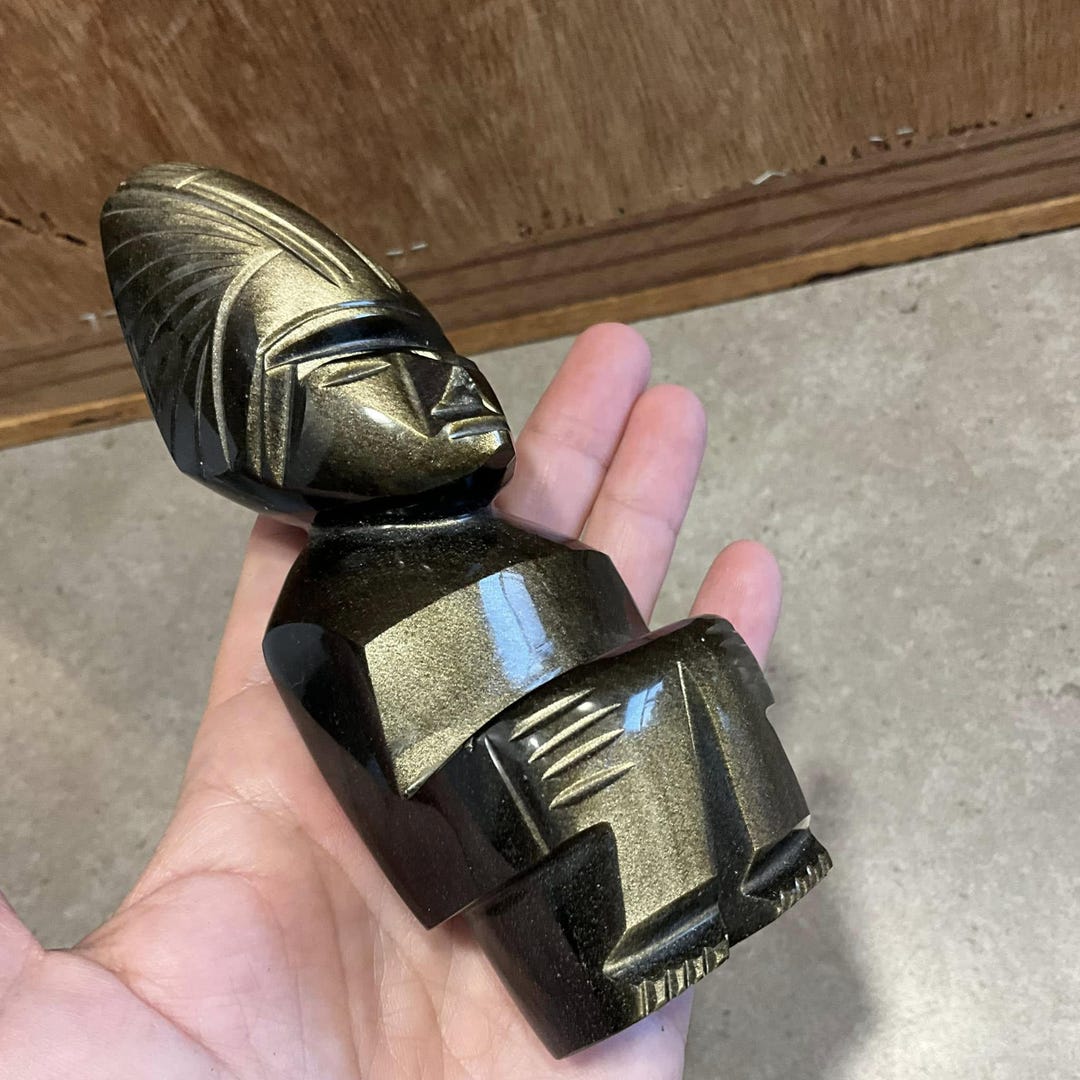 Golden Obsidian Aztec Deity Statue - Pre-columbian Altar Idol - Etsy