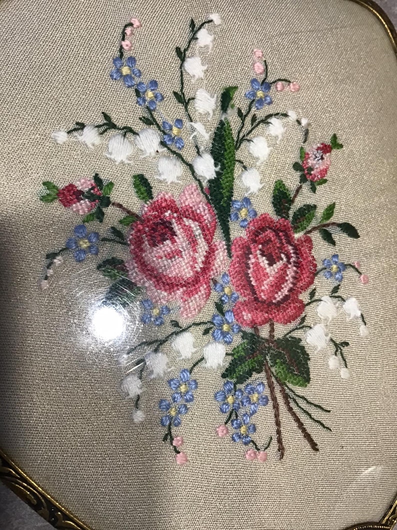 Vintage 6 Pc Petit Point Roses Vanity Set Boudoir Dressing | Etsy