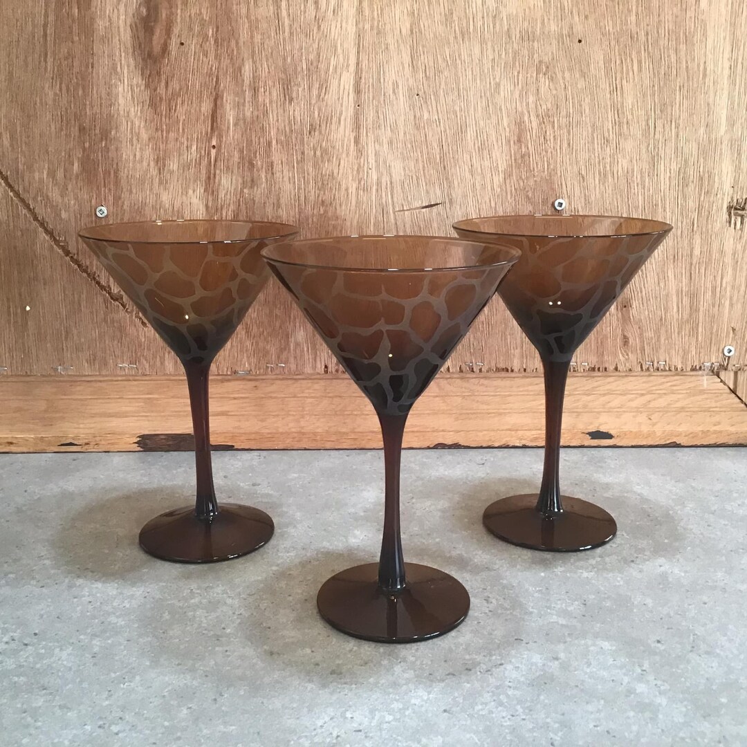 3 Leopard Brown Martini Cocktail Glasses, Deco Abstract Modern ...