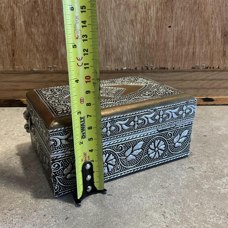 Vintage Handmade Hammered Metal Jewelry Box With Intricate Floral ...