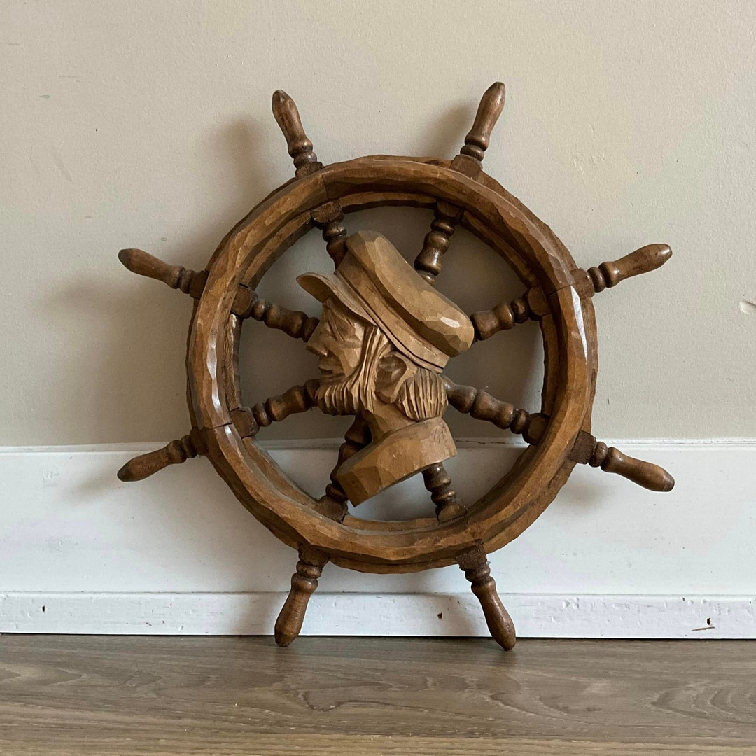 Vintage Carved Wooden Ship's Wheel Décor - Etsy
