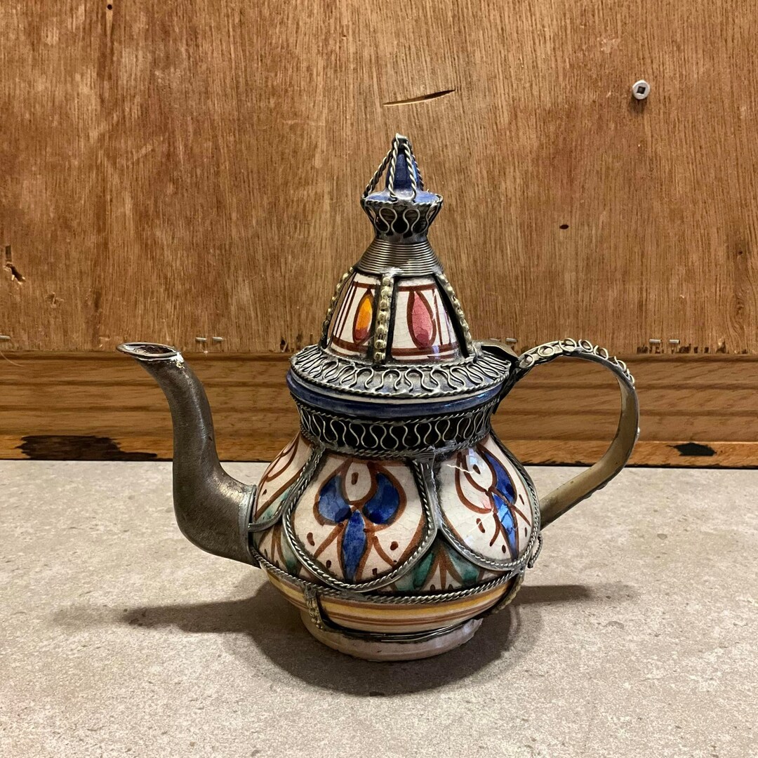 Moroccan Ceramic and Silver Tone Filigree Decorative Tea Pot - Etsy