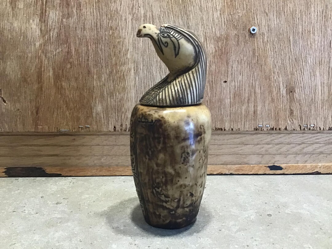 Rare Antique Alabaster Egyptian Canopic Jar: Qebehsenuef Hawk Lid - Etsy