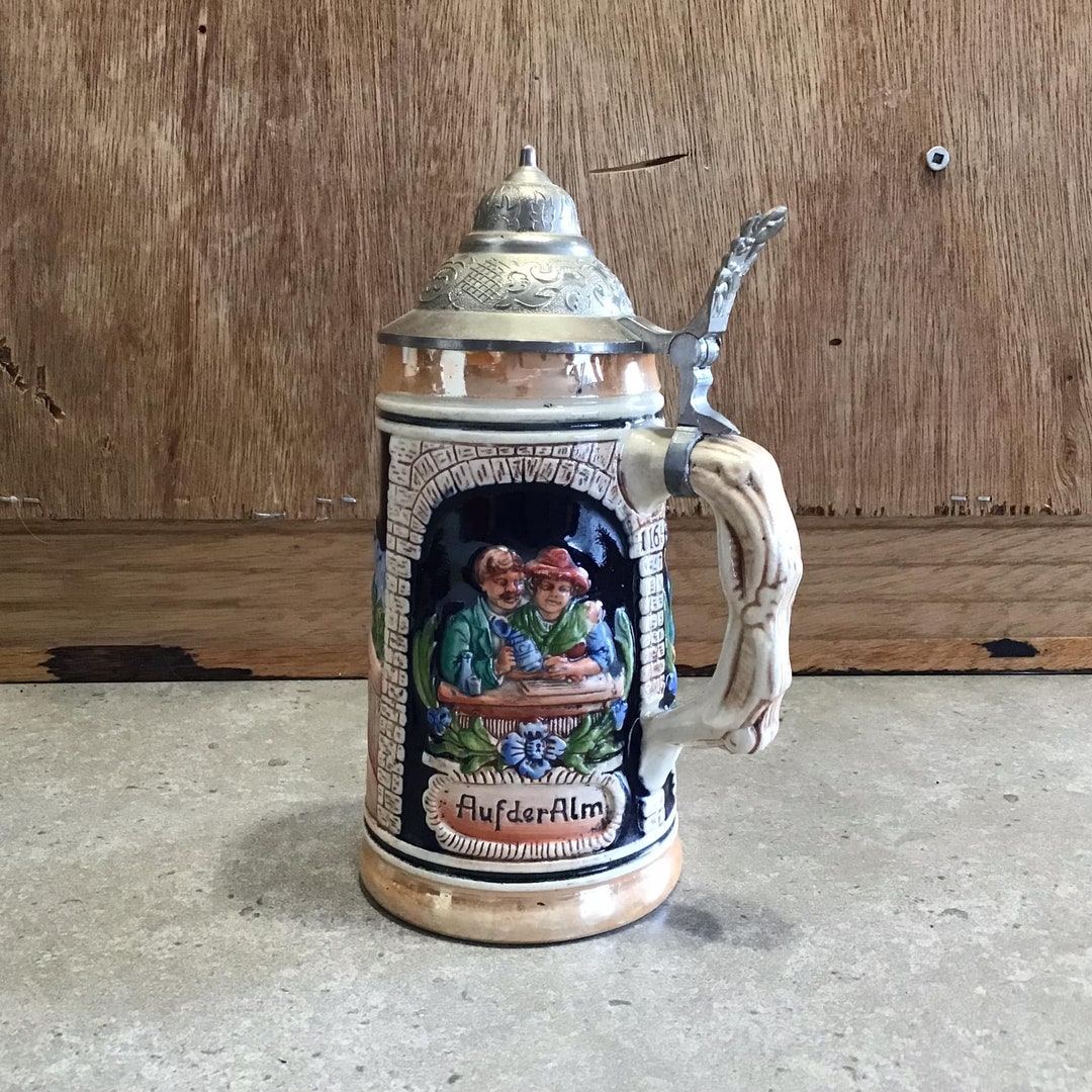 Vintage Western Germany Beer Mug With Lid, Covered Cup Decorative ...