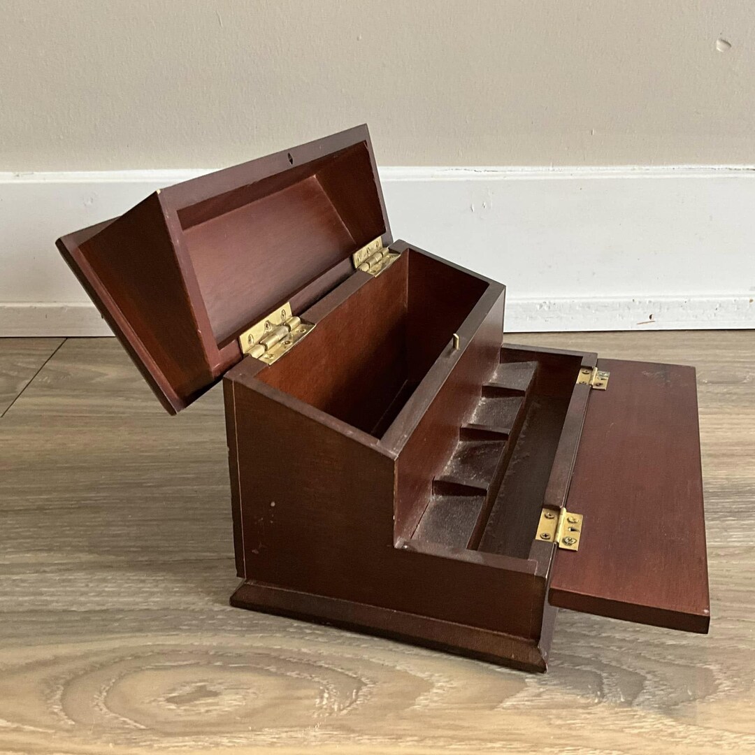 Vintage Box Standing Wooden Chest Supplies Organizer Storage Basket ...