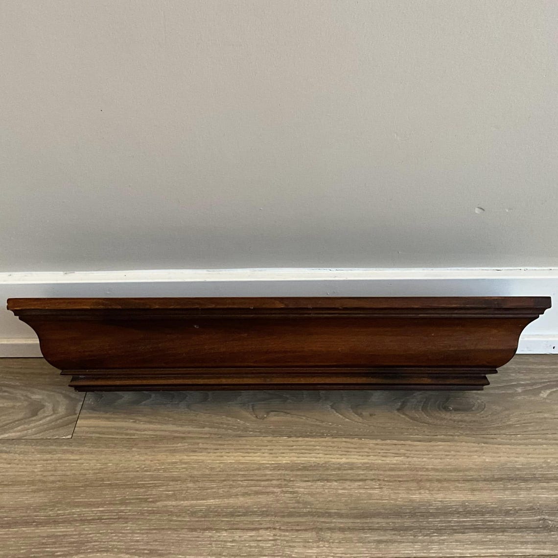 Vintage Wood Hanging Wall Shelf: Crown Molding Plate Groove, 24 ...