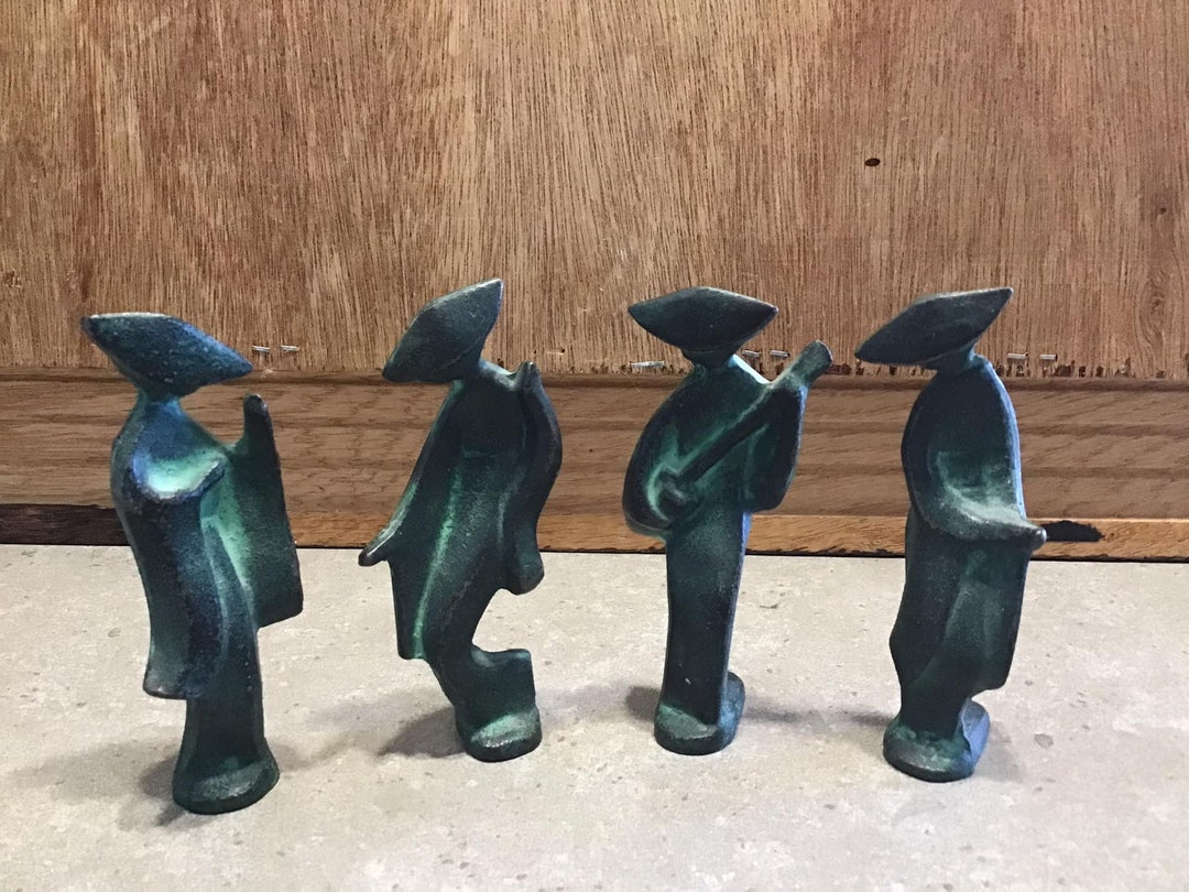 4 Vintage Cast Iron Dancing Geisha 4.2" Statues in James Mont Style ...