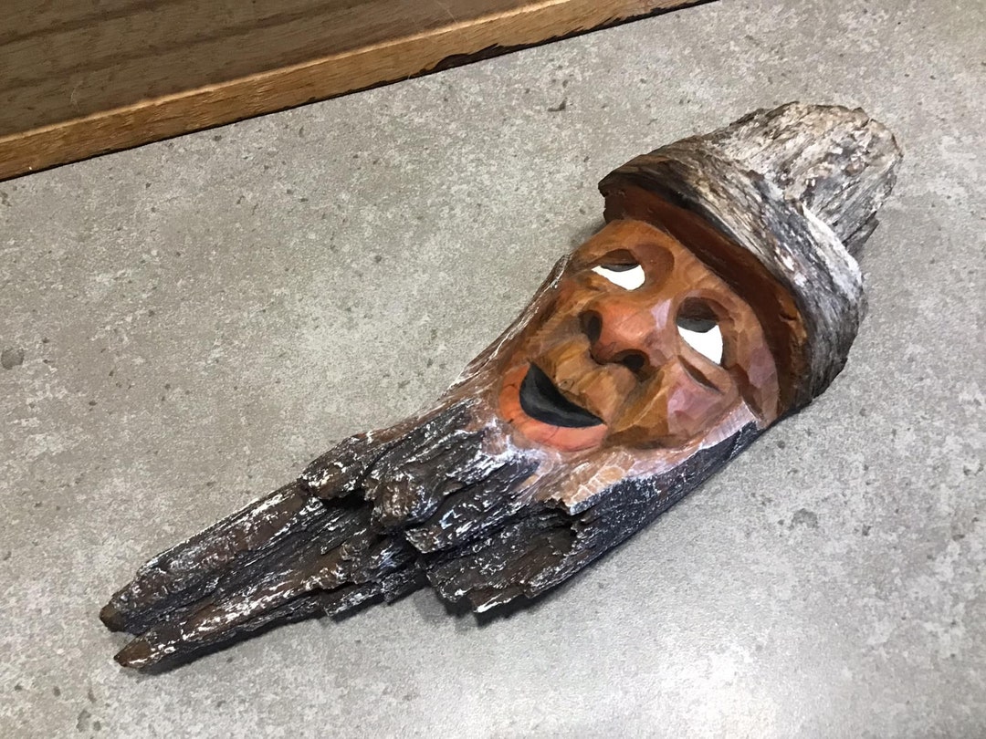 Vintage Tree Man Face Wood Carving, Wood Art, Carving of a Face, Old ...