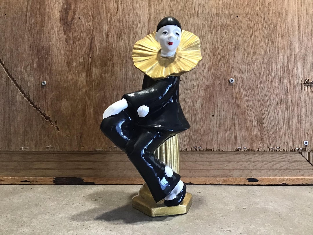 Vintage Art Deco Black White Gold French Pantomime Character Seated ...
