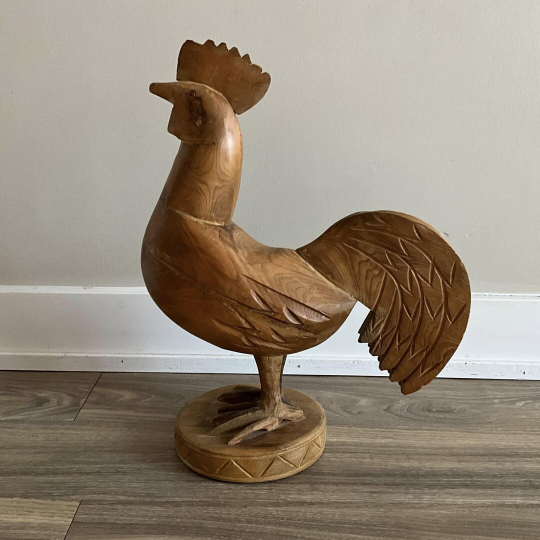 Vintage Large Carved Wood Bird Rooster Figure, Folk Art Carvings ...
