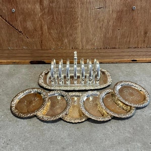 Set of 6 Vintage Stackable Metal Drinking Coasters and Holder With ...