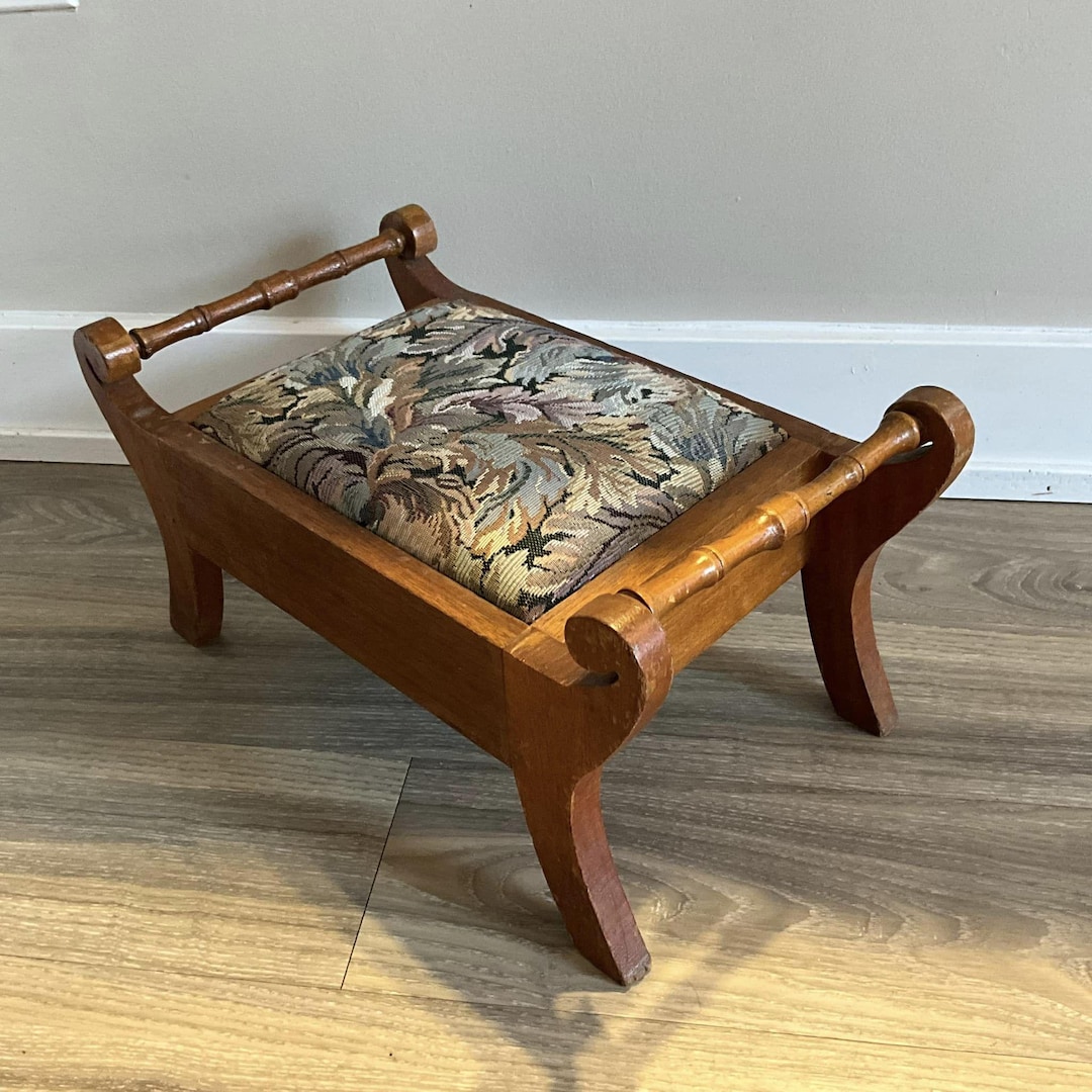 Antique Floral Tapestry Foot Stool | French Provincial Tapestry Top ...