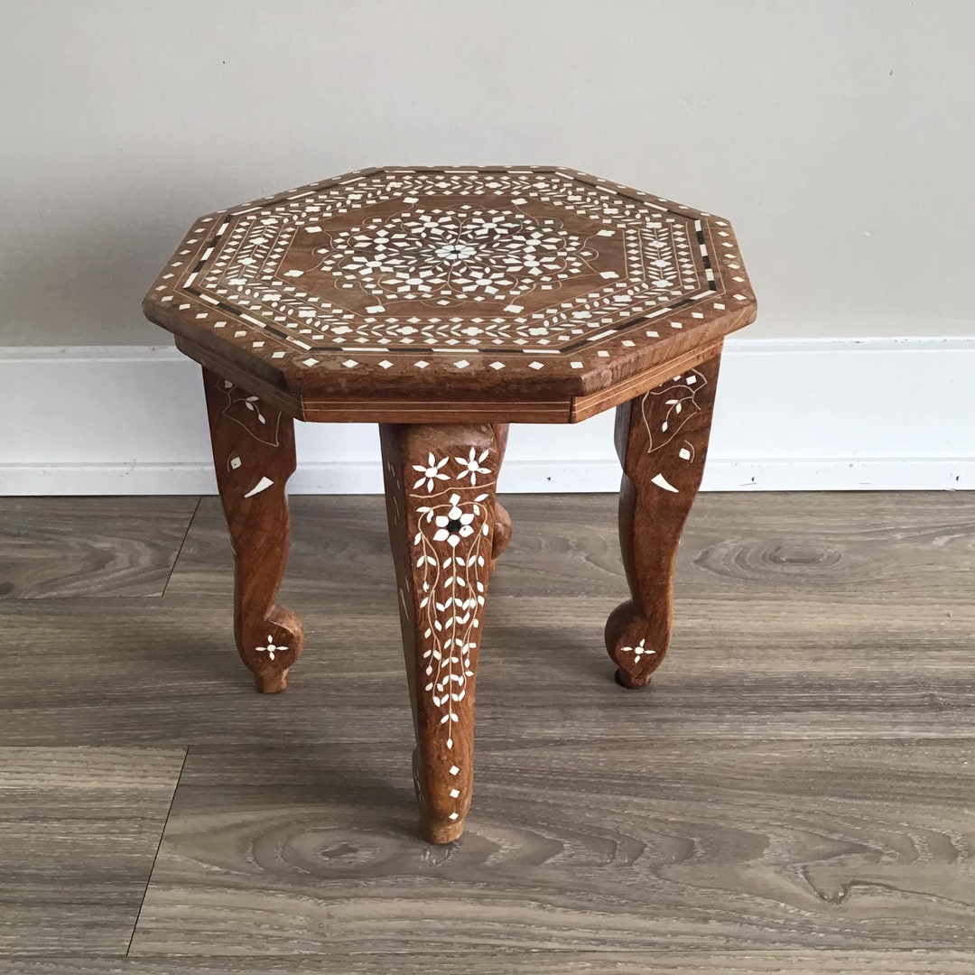 Small Wooden Octagonal Chair- Exquisite Inlay Design Made in India - Etsy