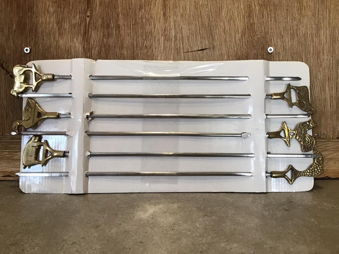 Set of 6 Brass Skewers With Animal, Barbecue Lover Gift Grill ...