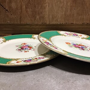 2 MYOTT STAFFORDSHIRE England China Green Dinner Plates "the Bouquet ...
