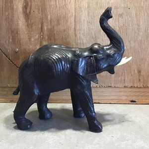 Vintage Genuine Leather Wrapped Elephant Figurine Sculpture 11.5” Tall ...