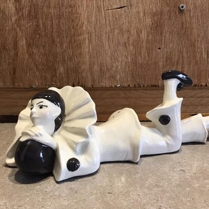 Vintage Pierrot Mime Statue Black & White Glazed Ceramic Clown ...