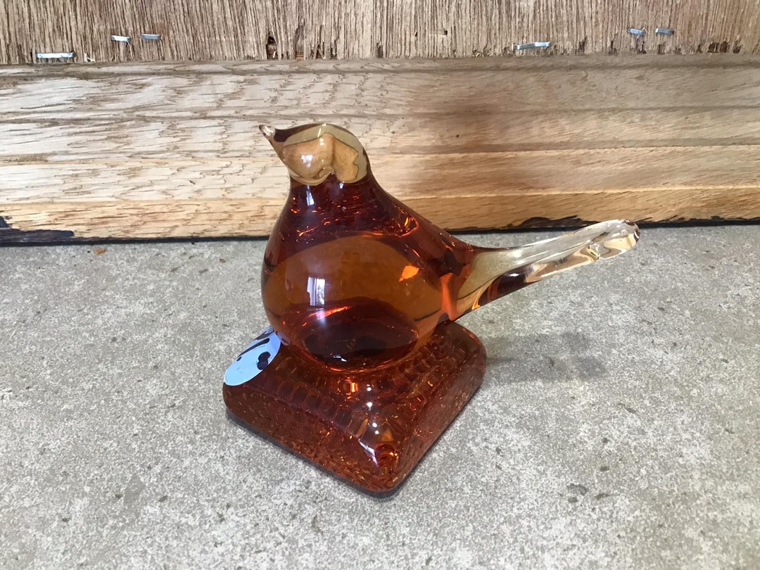 Vintage Glass Bird Amber Statue Glass Artwork Mid Century Decor Gift ...