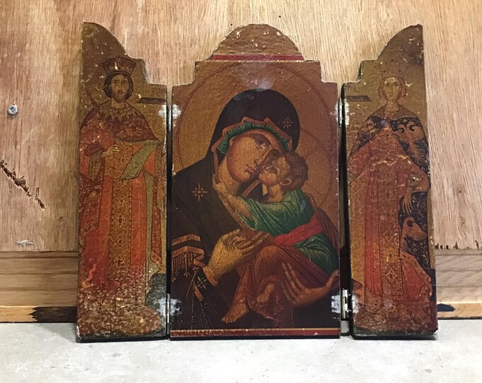 Vintage or Antique Catholic Triptych Madonna and Child Jesus Travel ...