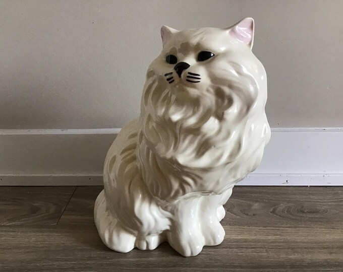 Large White Ceramic Cat Figurine, Vintage Home Decor White With Glaze ... Large White Ceramic Cat Figurine, Vintage Home Decor White With Glaze ...