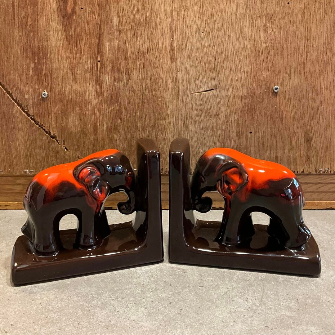 Vintage Elephant Bookends | Wild Animals Figurine Pottery Bookends With ...