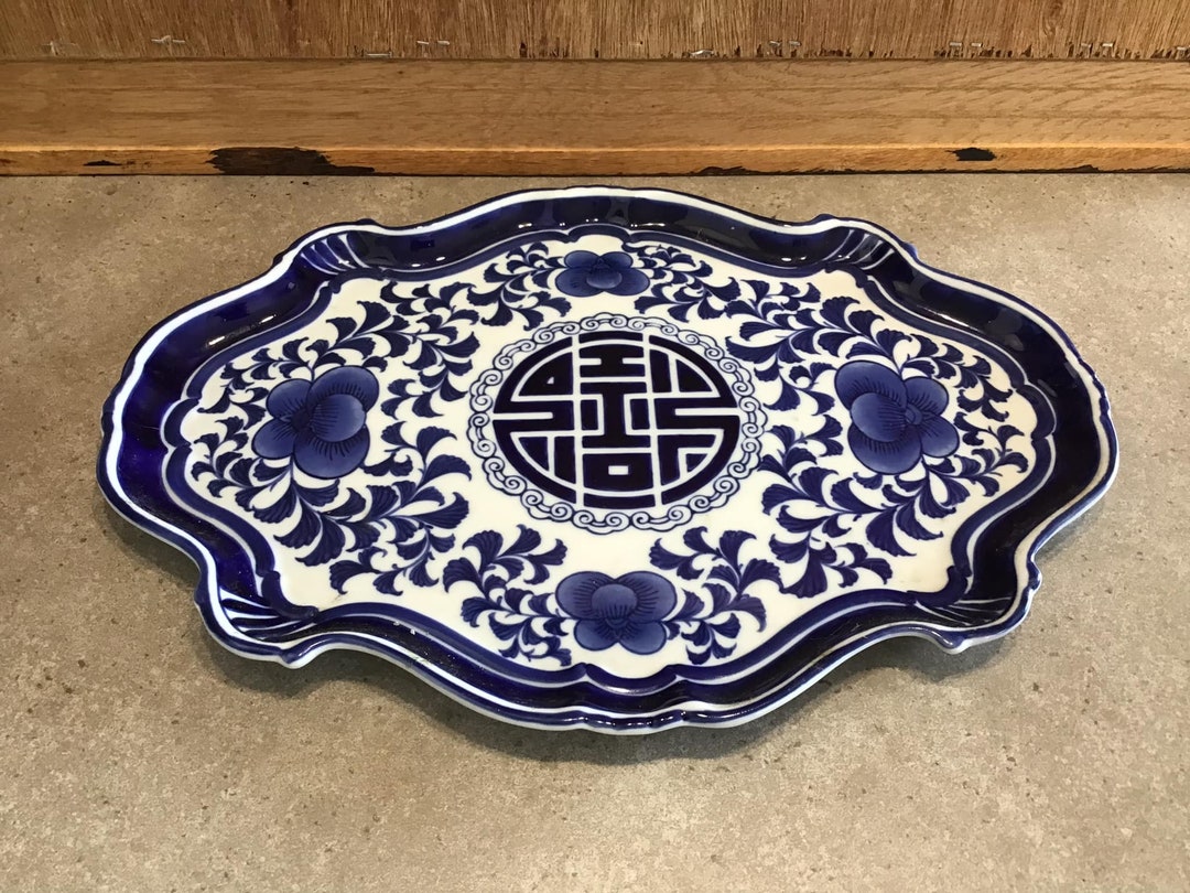 Bombay Company Tray / Platter Blue and White Vintage Asian Serving ...