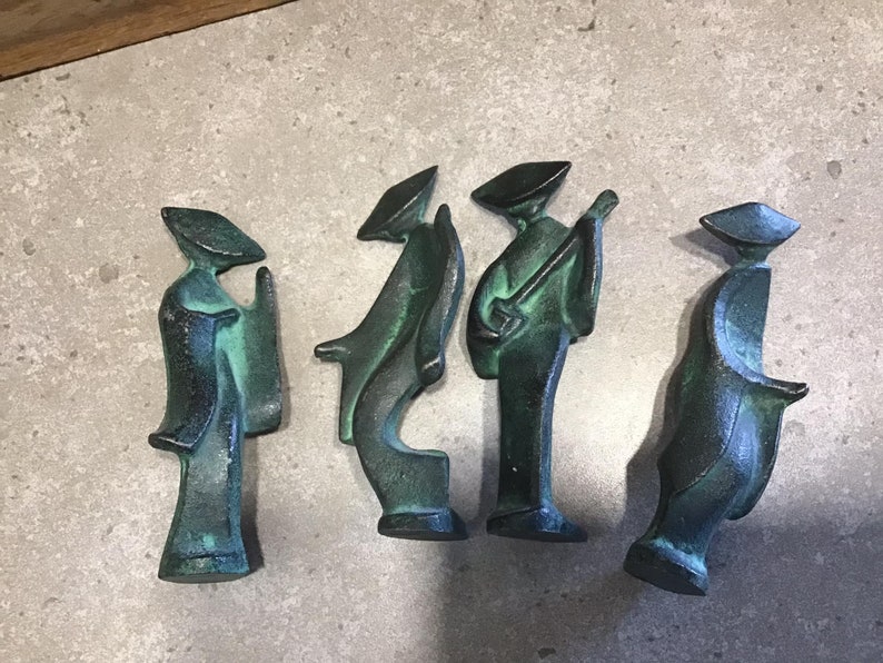 4 Vintage Cast Iron Dancing Geisha 4.2" Statues in James Mont Style ...