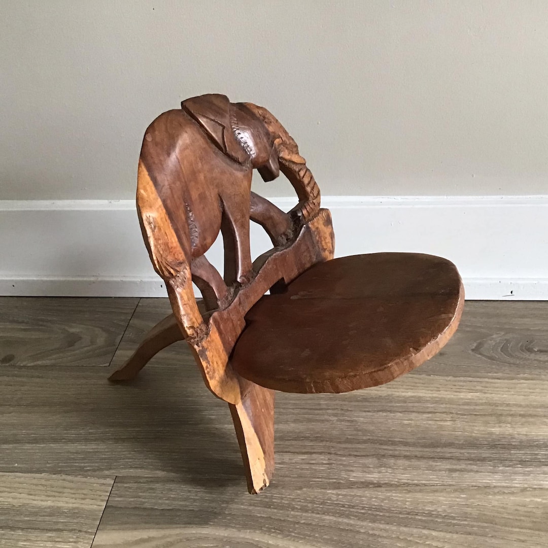 African Chair, Hand-carved African Tribal Elephant Folding 2-piece ...