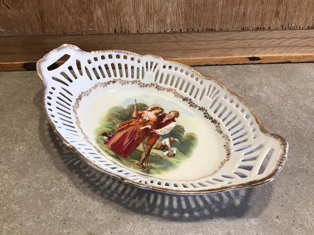 Vintage or Antique German Porcelain Lattice Oval Fruit Bowl With ...