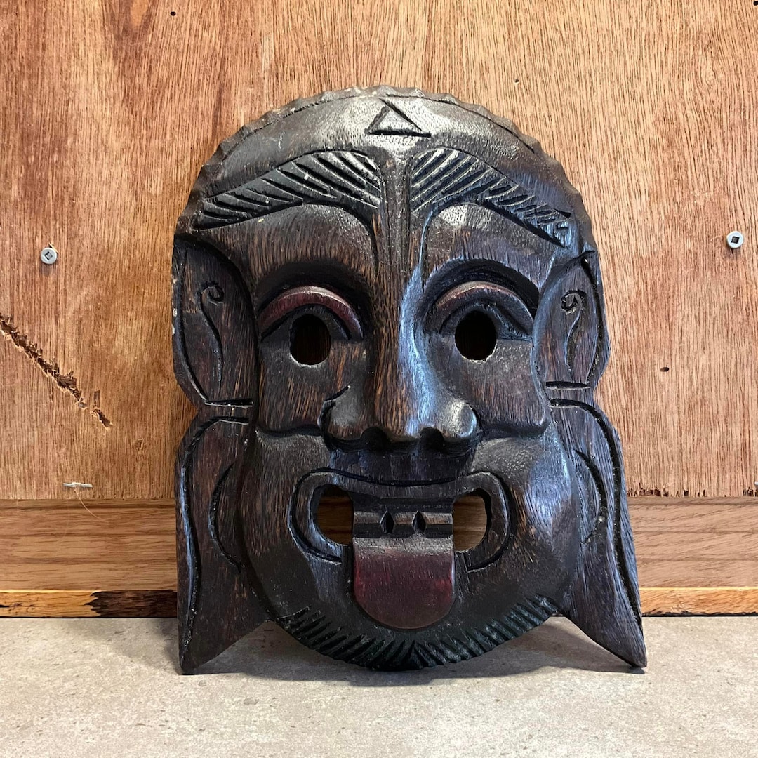 Vintage Wood Carved Mask, Wood Decorative Wall Hanging Art Decor - Etsy