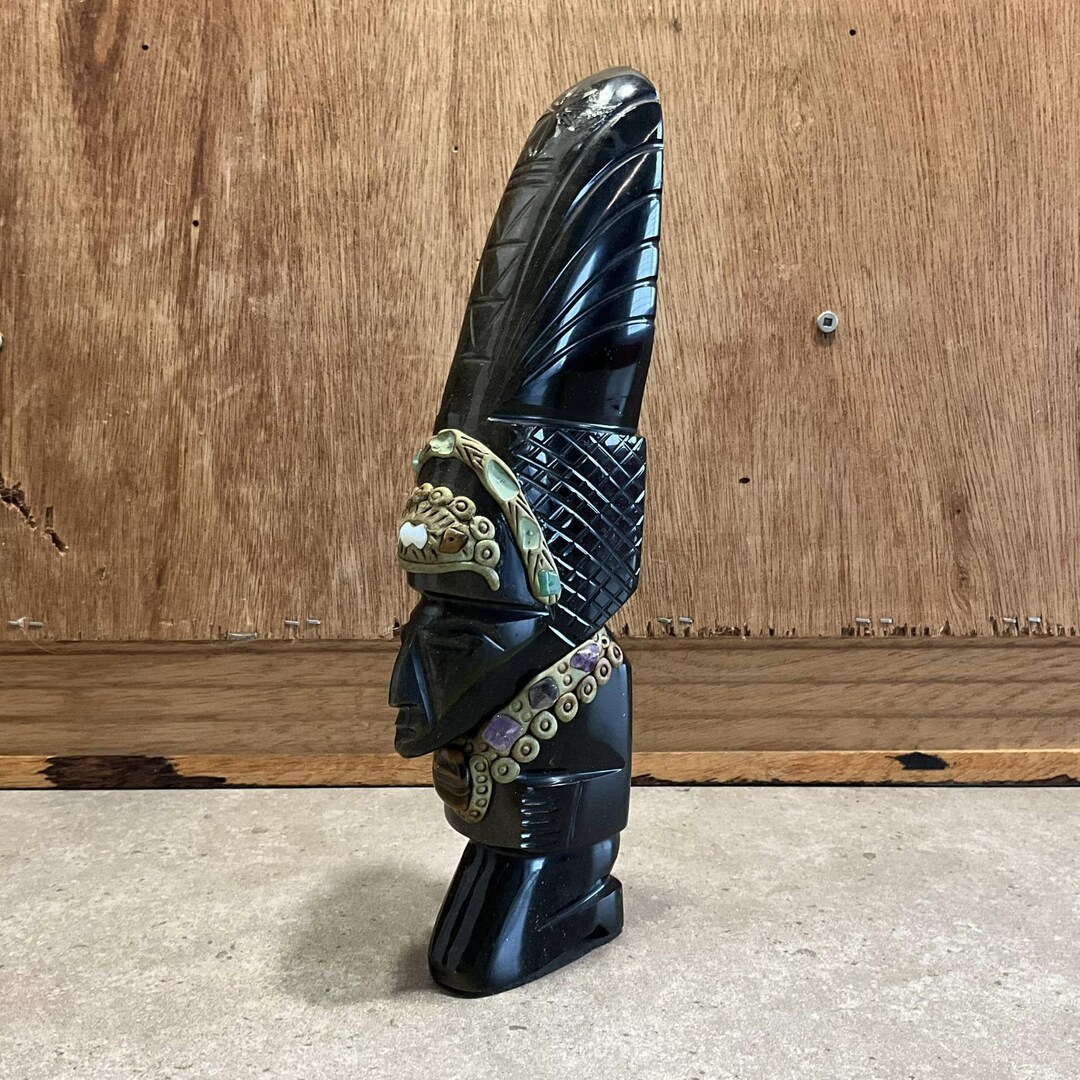 Ancient Mayan Stone Art Figure of Obsidian With Gemstones, Aztec /mayan ...