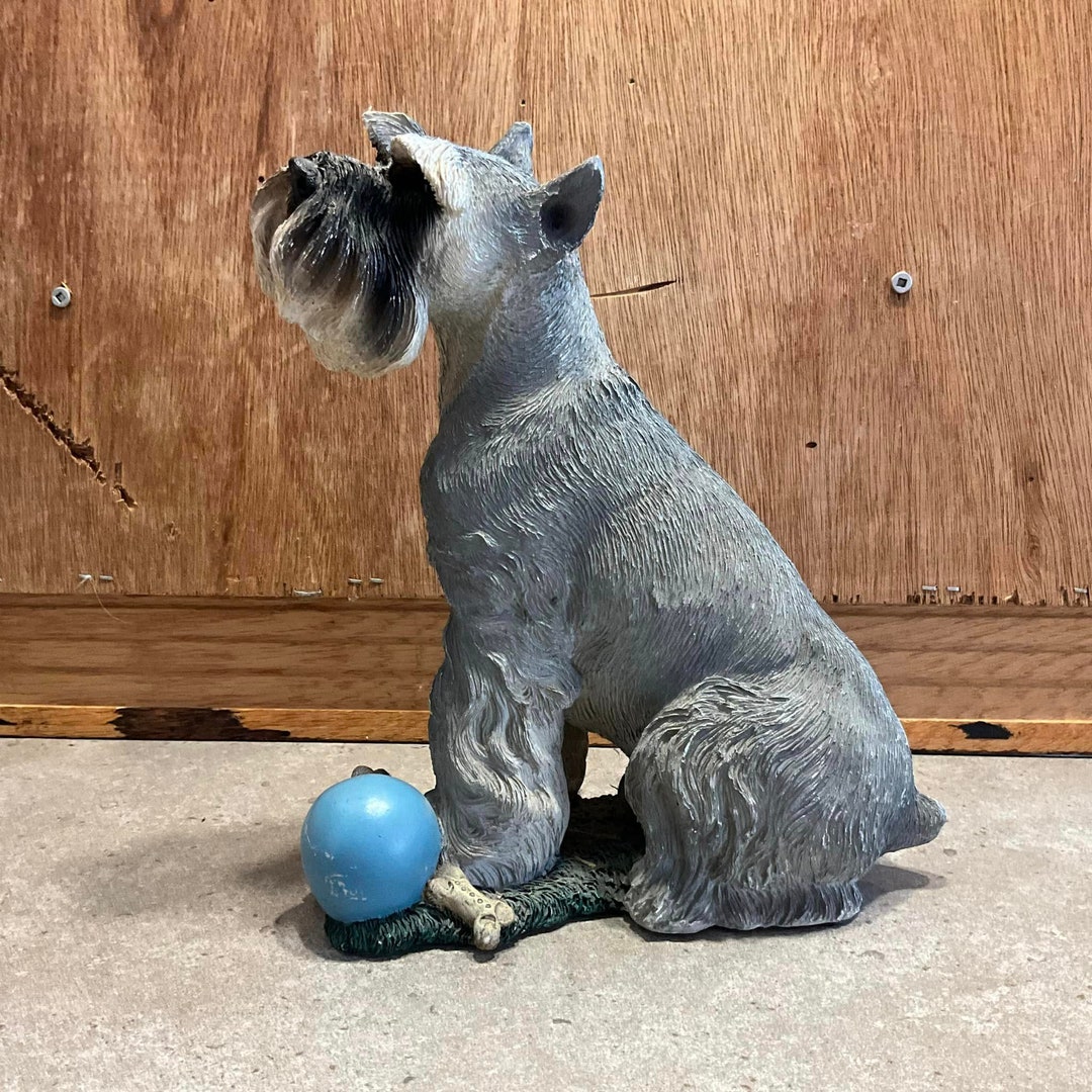 Schnauzer Figurine Gray Dog With Blue Ball - Etsy
