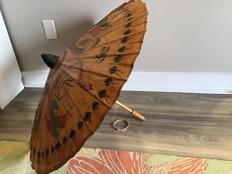 Large Vintage Painted Rice Paper Parasol Sun Umbrella Exotic Birds - Etsy
