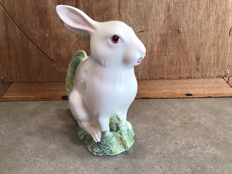 Vintage Italy Bunny Ceramic Pitcher With Cabbage Handle Country Decor ...