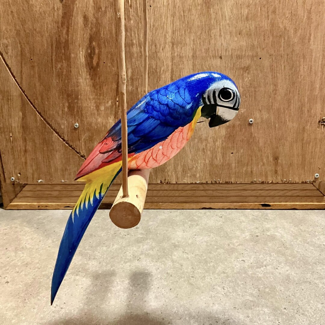 Colorful Folk Art Parrot - Hand Painted Wooden Parrot, Vintage Bird ...