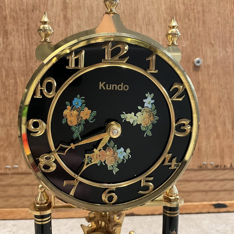 Vintage KUNDO Dome Clock, Black Floral Decor, Made in Germany ...